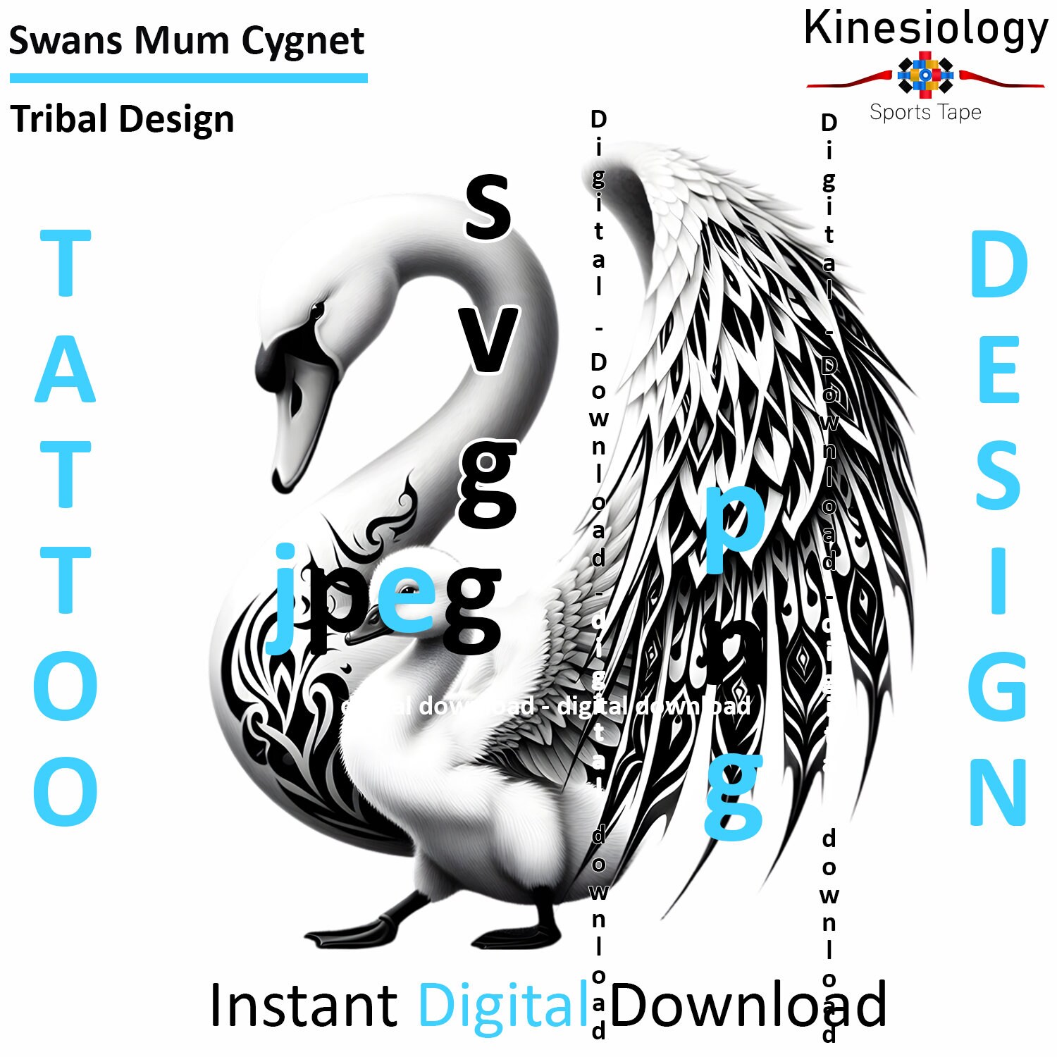 Swan and Cygnet Digital Art PNG, JPEG & SVG Instant Download for ...