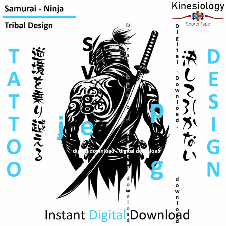 Samurai Ninja PNG Bundle - Digital Tattoo Art | PNG Collection| Instant ...