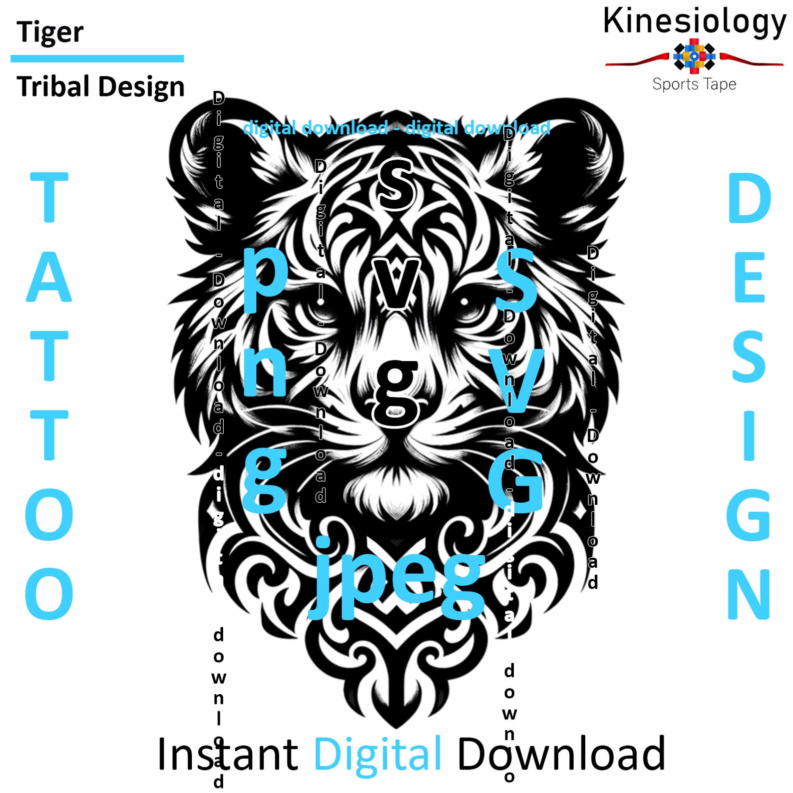 Tiger Cub Digital Art PNG SVG and JPEG Tribal Tattoo Black Instant ...