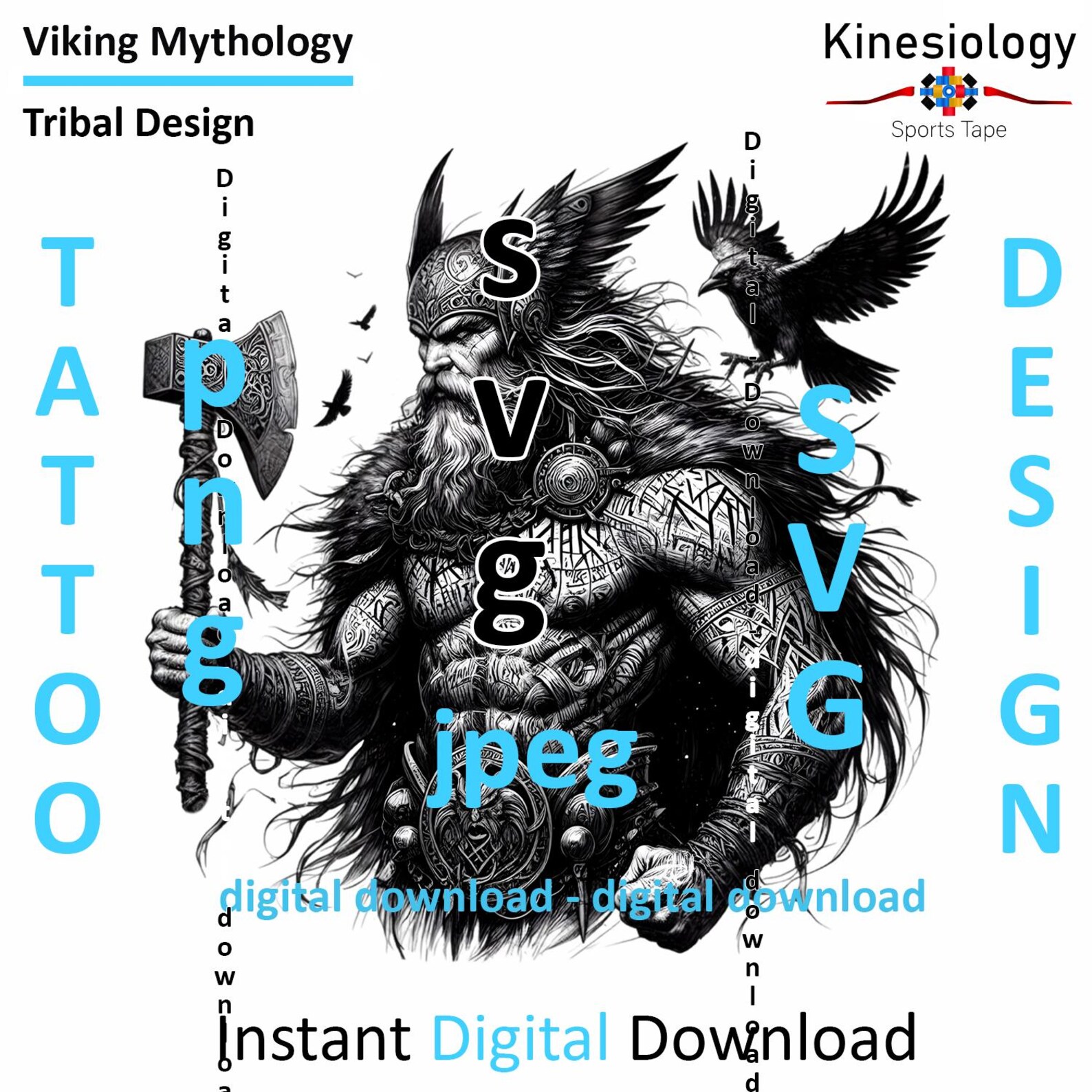 Viking Warrior Invincible Digital Art PNG JPEG & SVG Tribal Tattoo ...