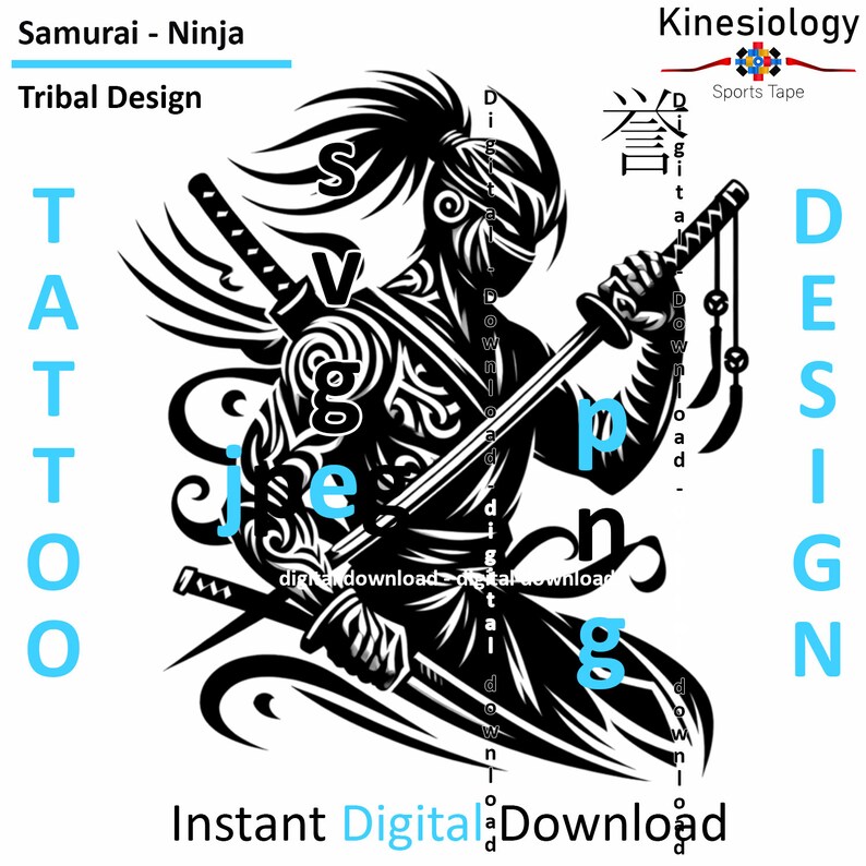 Samurai Ninja PNG Bundle - Digital Tattoo Art | PNG Collection| Instant ...