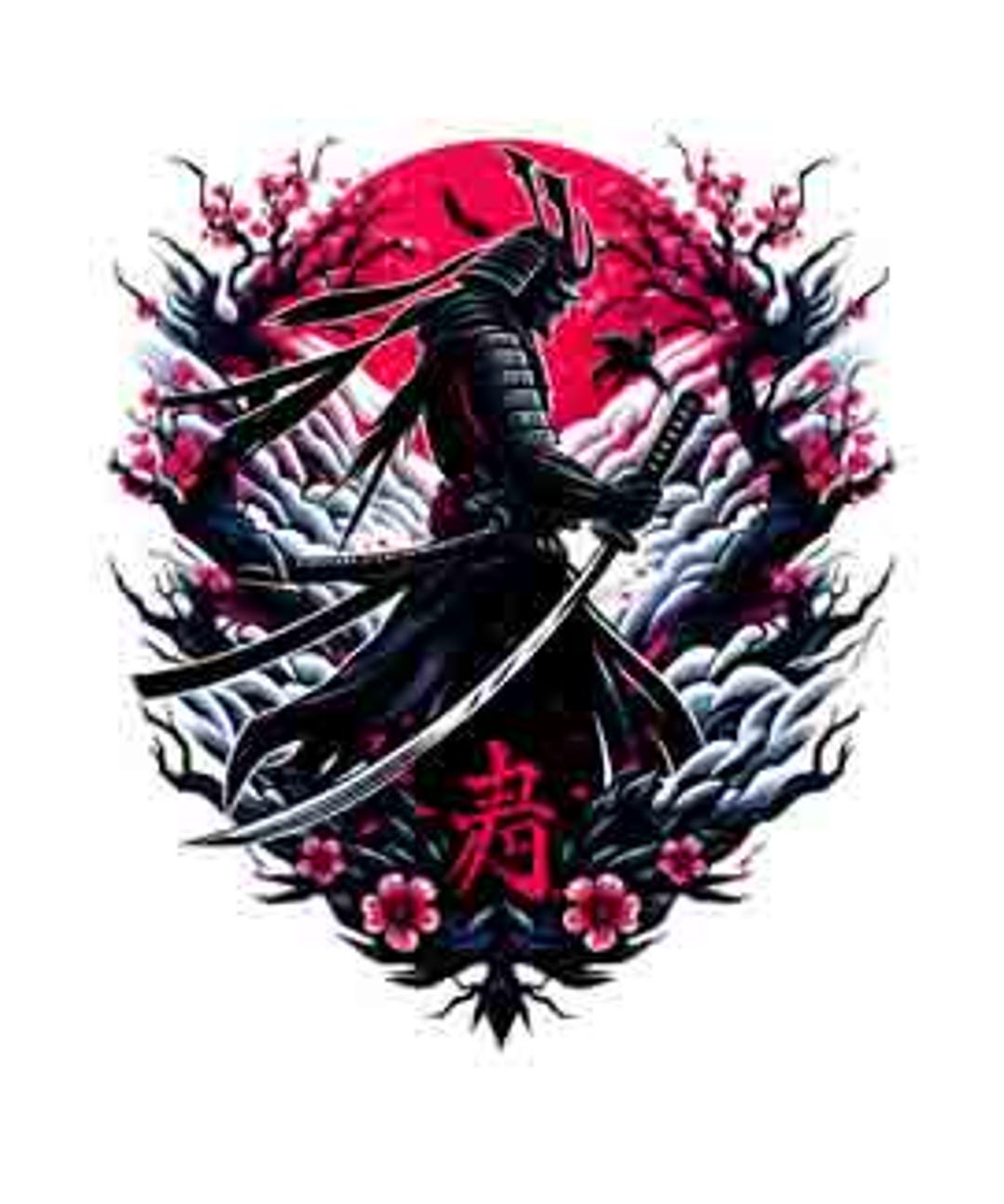 Samurai Shinigami Warrior - Sakura Swordsman Japan Png Digital Art PNG JPEG & SVG Instant Tattoo ...