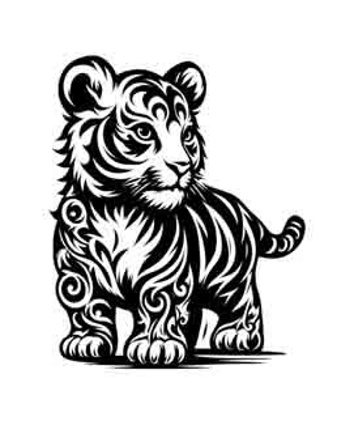 Tiger Cub Digital Art PNG SVG and JPEG Tribal Tattoo Black Instant ...