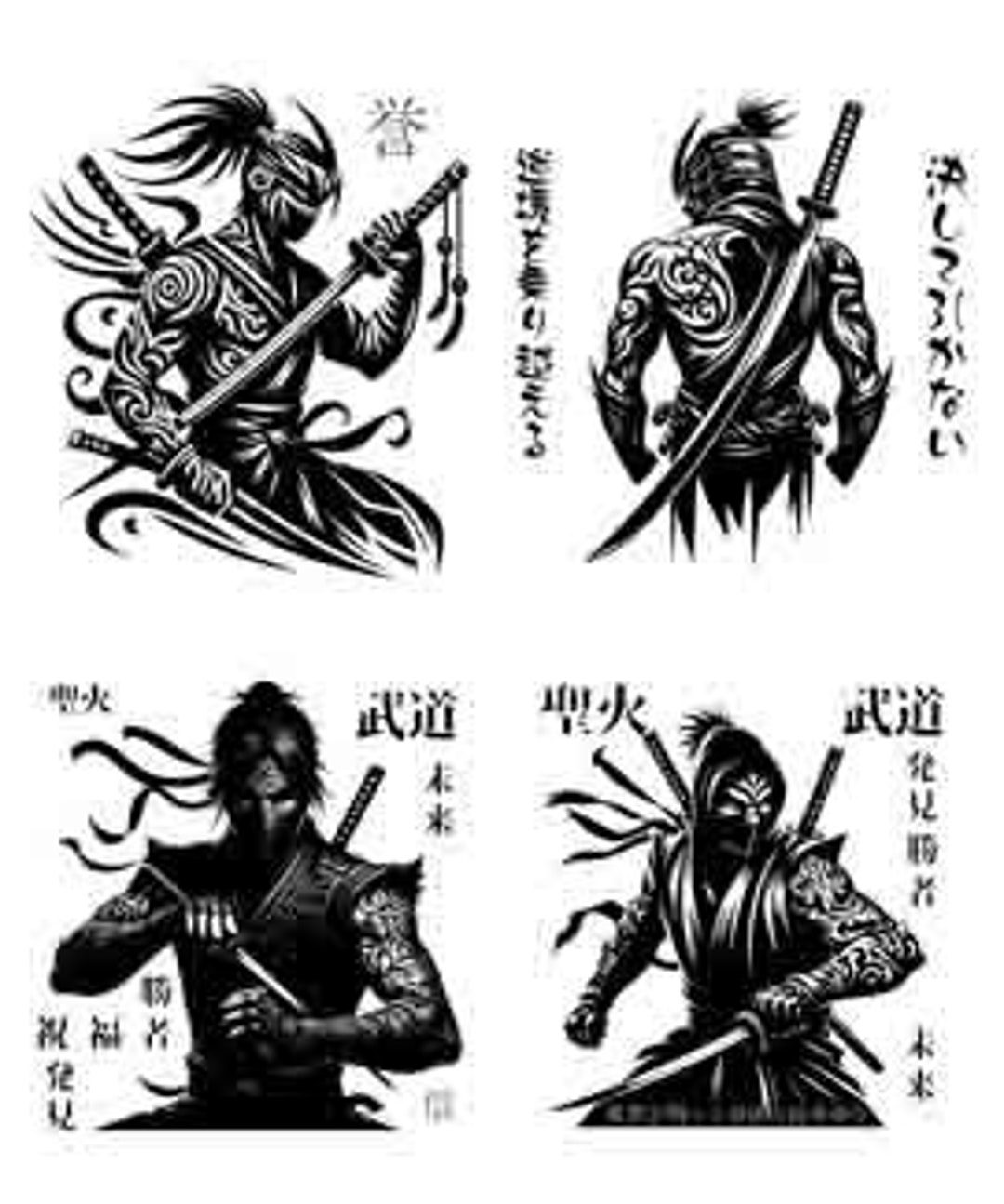 Samurai Ninja PNG Bundle - Digital Tattoo Art | PNG Collection| Instant ...