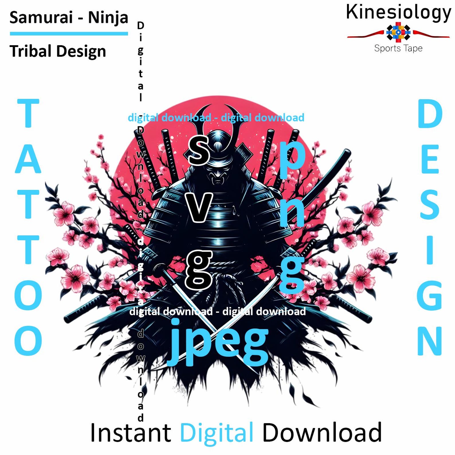 Samurai Shinigami Warrior - Spectral Bushido Japan Png Digital Art PNG JPEG & SVG Instant Tattoo ...
