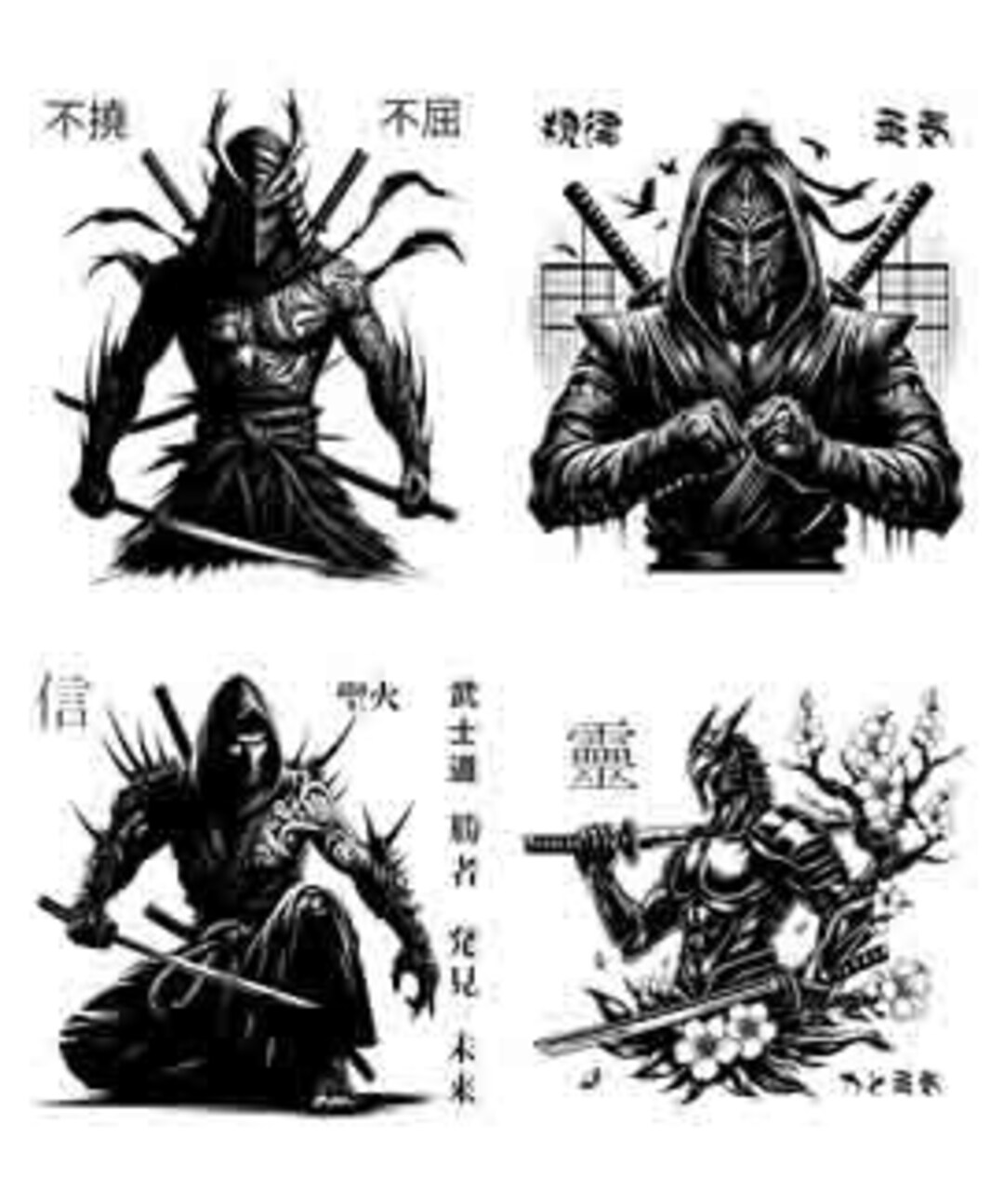 Samurai Ninja PNG Bundle - Digital Tattoo Art | PNG Collection| Instant ...