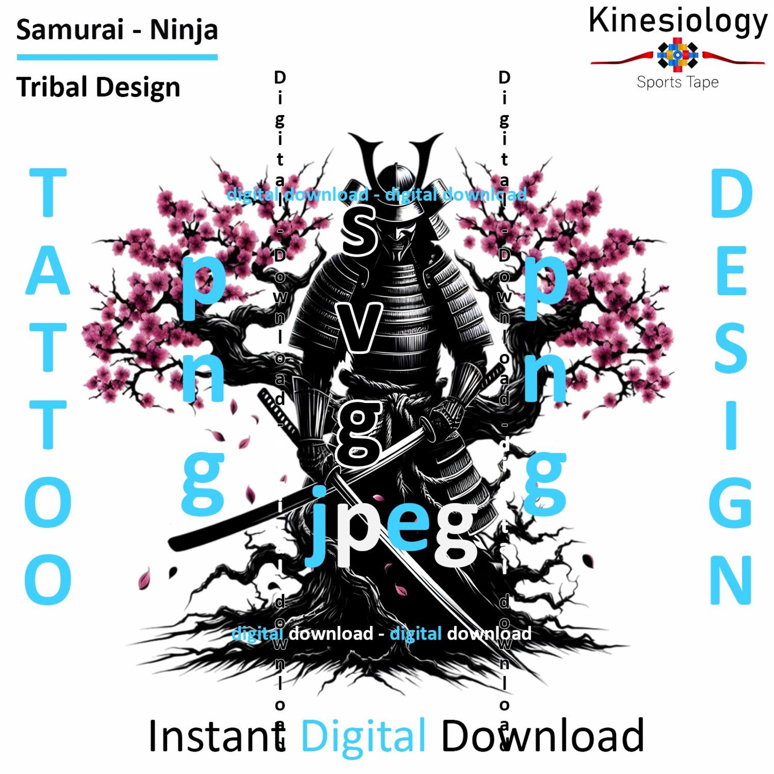 Samurai Shinigami Warrior - Eternal Longing Japan Png Digital Art PNG JPEG & SVG Instant Tattoo ...