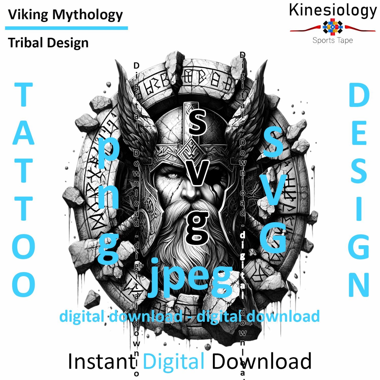 Viking Warrior Odin Digital Art PNG JPEG & SVG Tribal Tattoo Download ...
