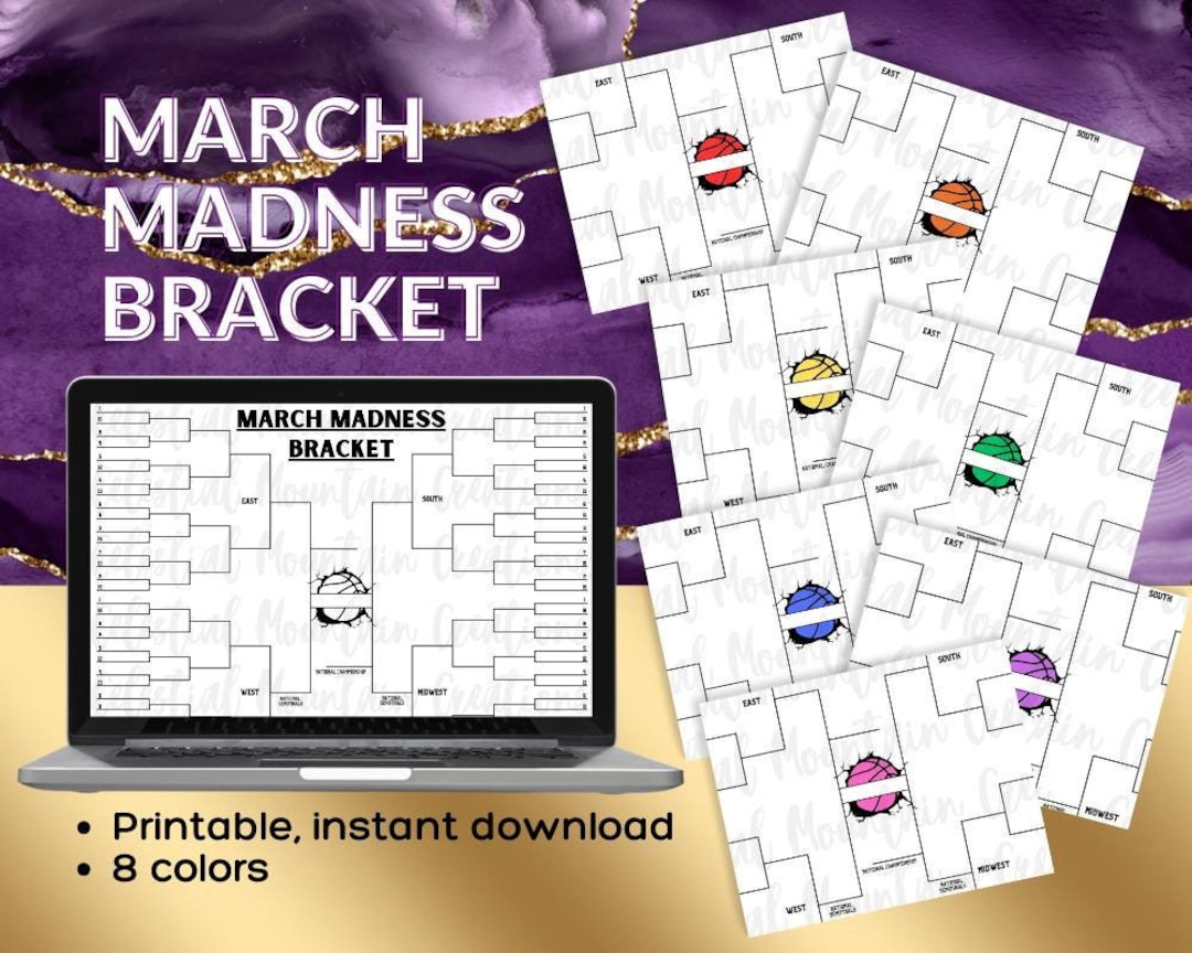 March Madness Bracket: NCAA Tournament Printable With 8 Colors (PDF) - Etsy