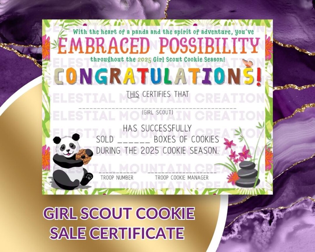 2025 Girl Scout Cookie Sales Certificate: Panda Theme (digital Download ...
