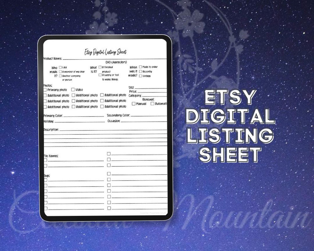 Etsy Listing Sheet: Printable Product Information Organizer (PDF) - Etsy