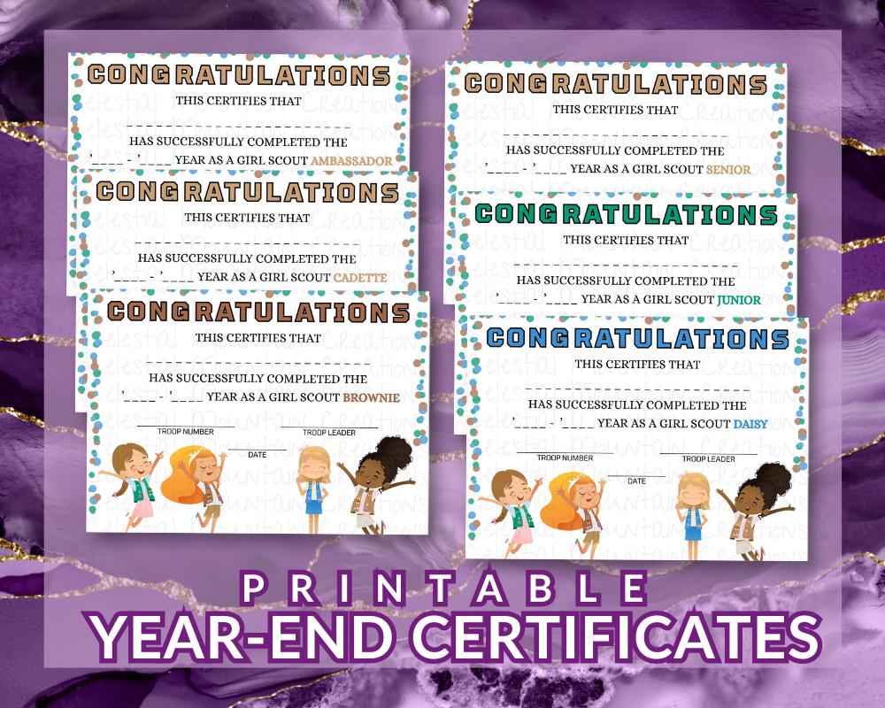 Girl Scout Bridging & Year-end Certificates: Printable PDF Bundle - Etsy