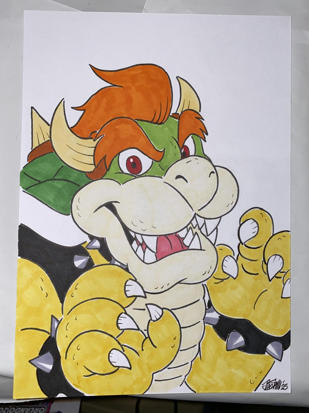 Bowser (super Mario Bros.) Real Mixed Media Drawing (ink, Markers, Etc ...