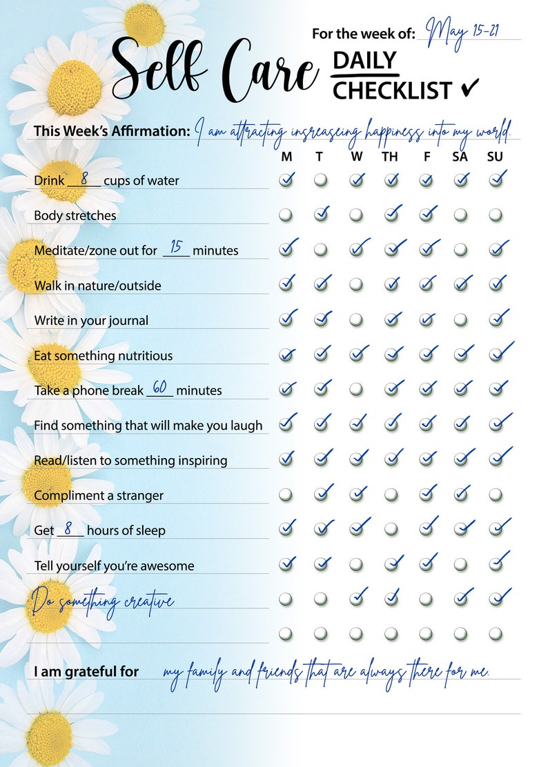 Self Care Daily and Weekly Checklist, Printable Template, Self Care ...