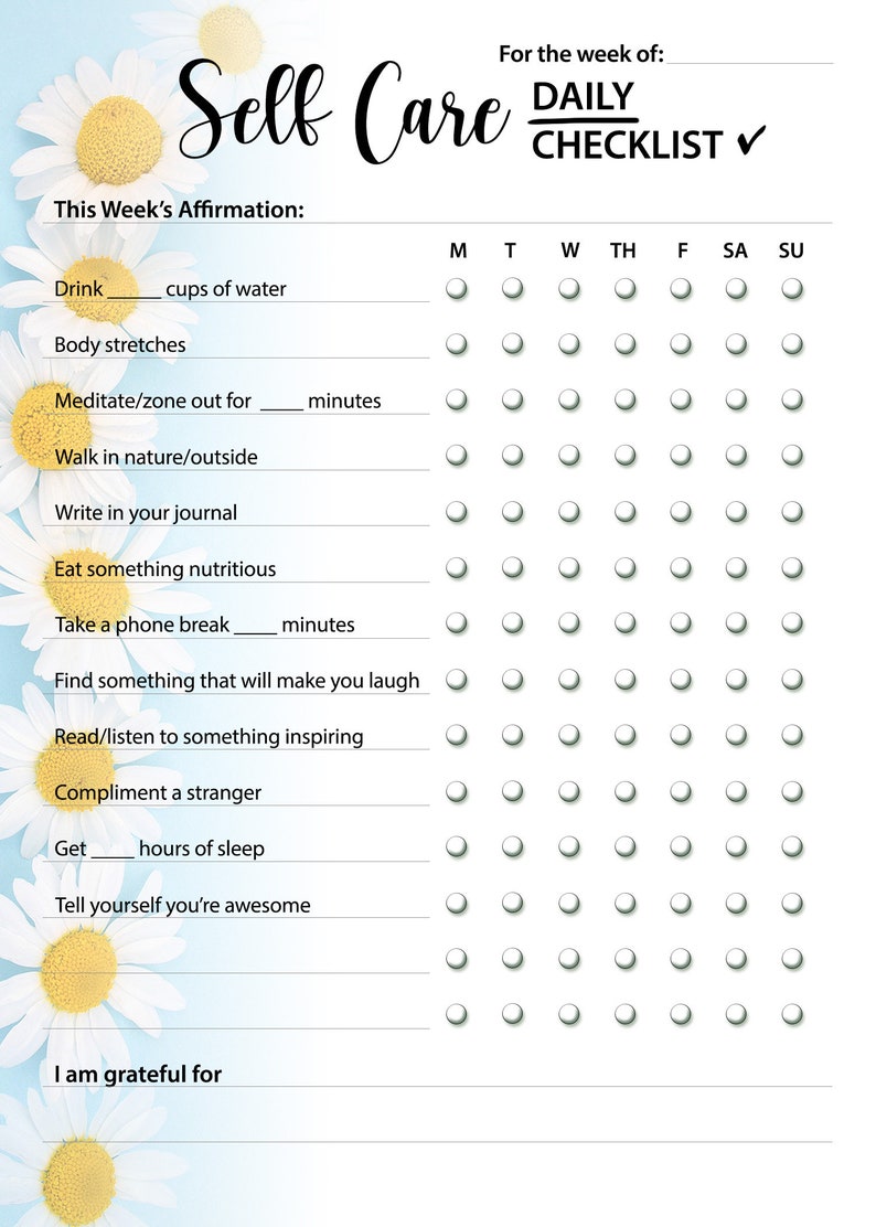 Self Care Daily and Weekly Checklist, Printable Template, Self Care ...