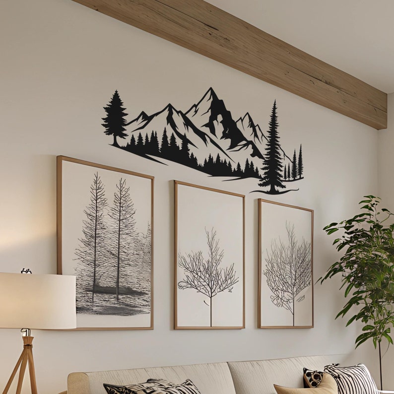 Mountain Design Laser Cut SVG DXF Files Wall Sticker Engraving Decal ...