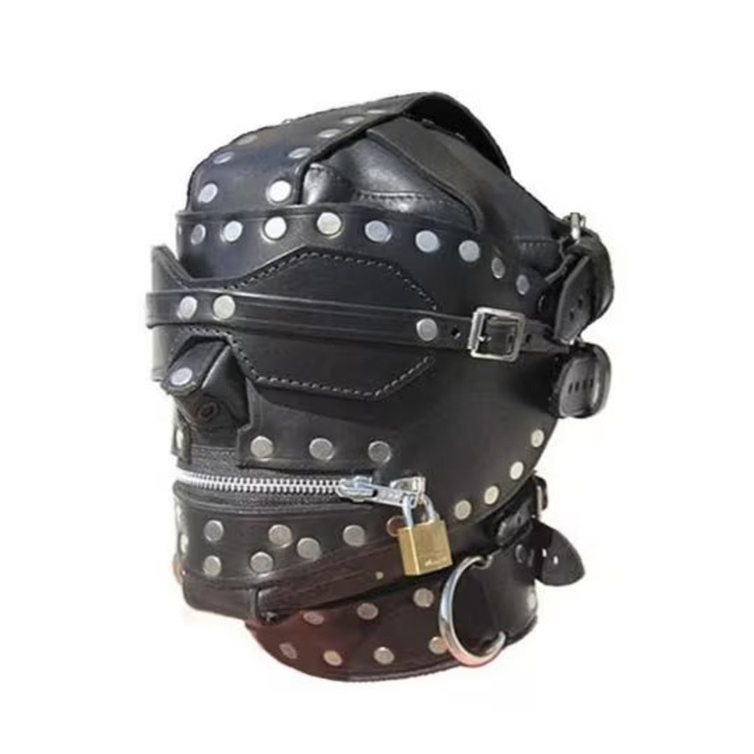 Genuine Leather Bondage BDSM Hood Gimp Mask With Locking Mouth Zip and ...