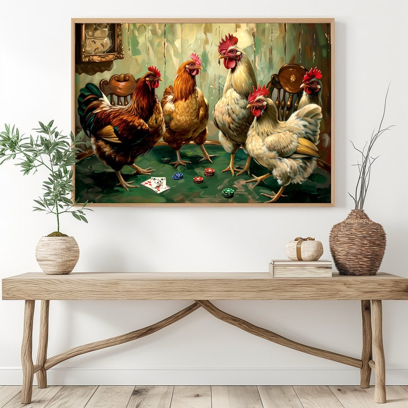 Chickens Playing Poker | Painting | Digital Download | 2 - Etsy