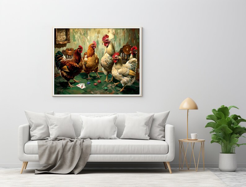 Chickens Playing Poker | Painting | Digital Download | 2 - Etsy