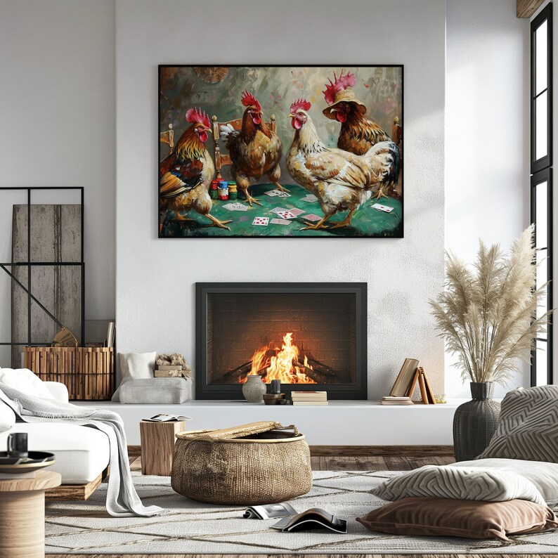 Chickens Playing Poker | Painting | Digital Download | 1 - Etsy