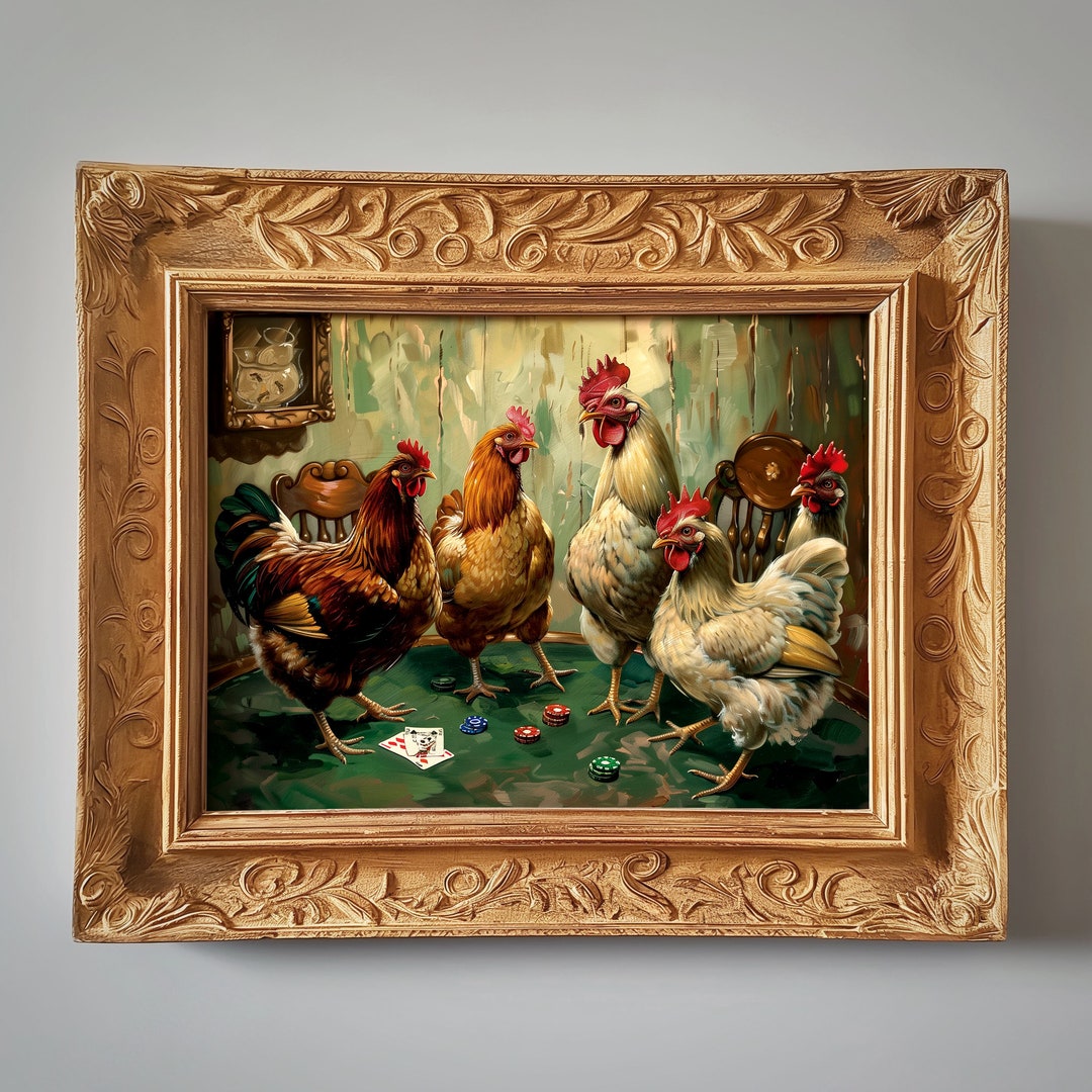 Chickens Playing Poker | Painting | Digital Download | 2 - Etsy