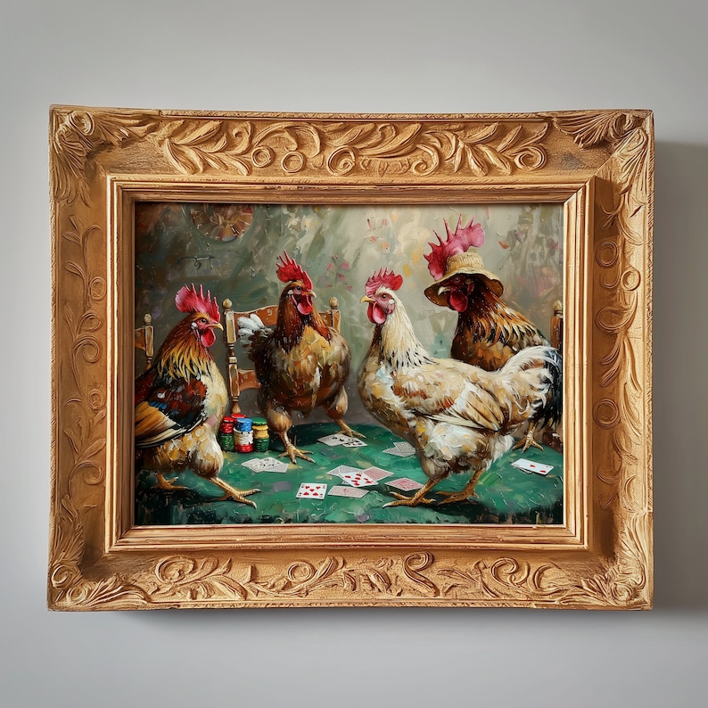 Chickens Playing Poker | Painting | Digital Download | 1 - Etsy