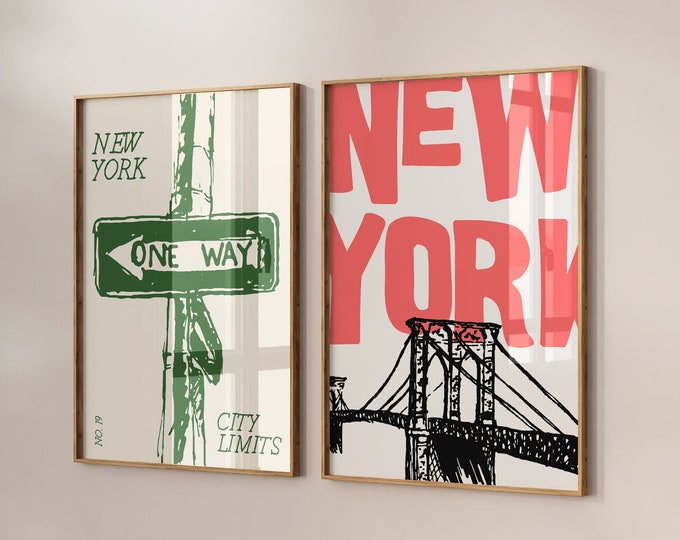 New York City Wall Art Vintage New York Print Hand Drawn NYC Wall Art ...
