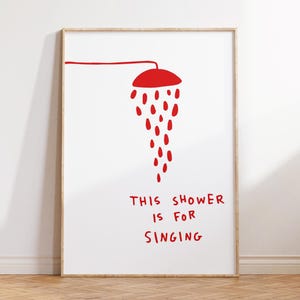 Red Shower Poster, Digital Download, Bathroom Wall Art, Modern ...