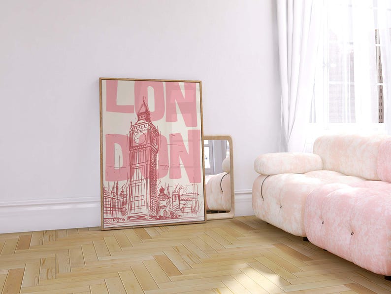 Pink London Skyline Poster: Preppy Big Ben City Art (digital Download ...