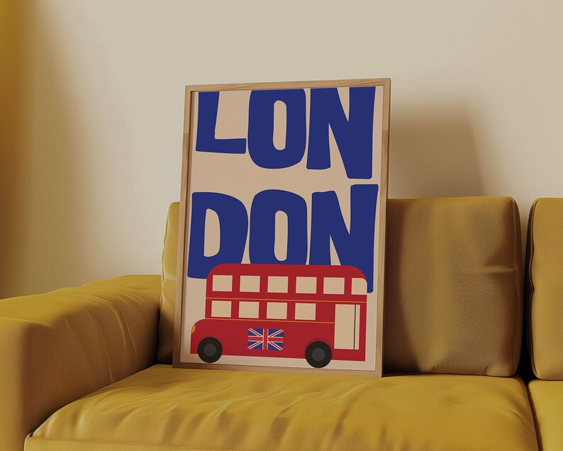 London Bus Art Print: Retro UK Poster (digital Download) - Etsy
