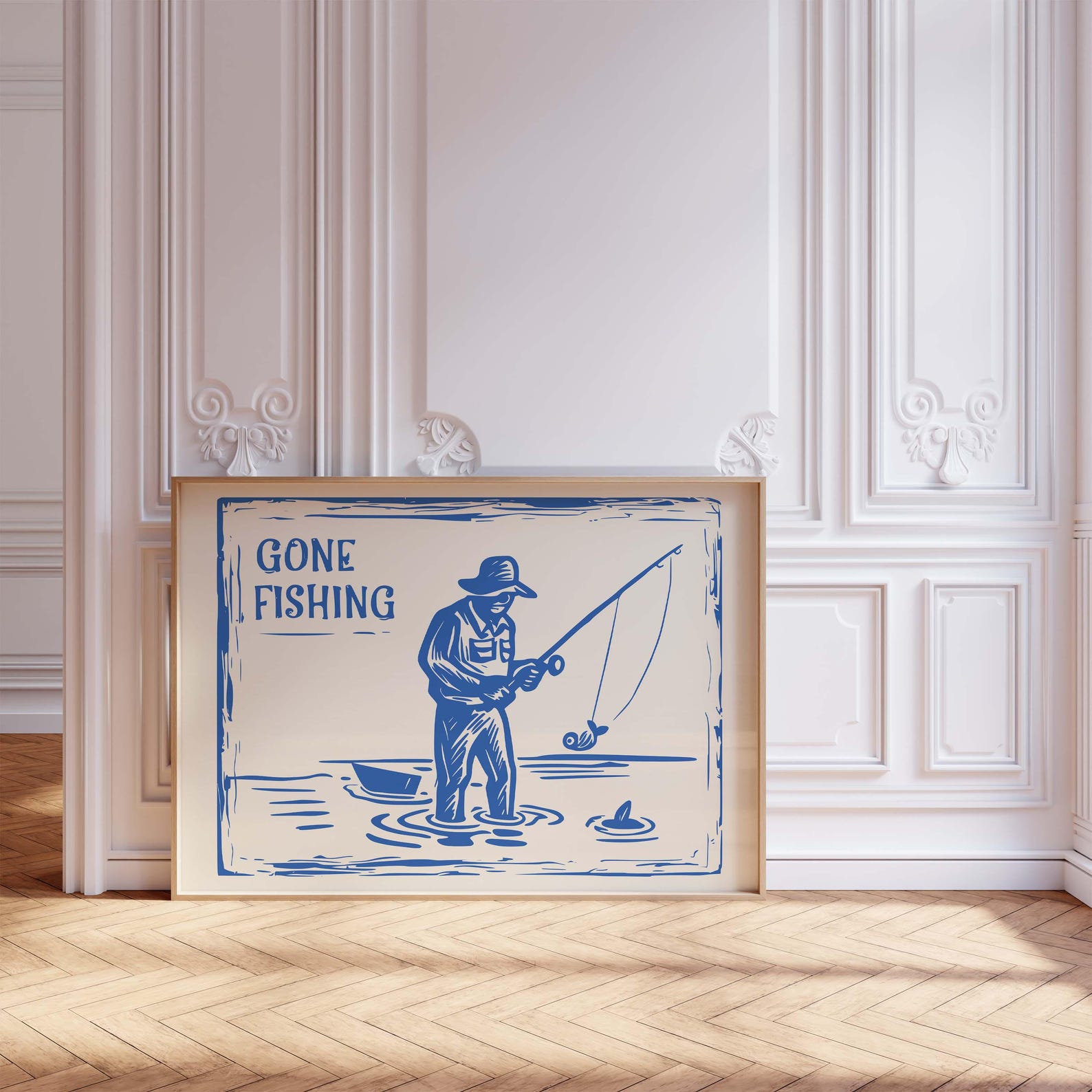 Gone Fishing Wall Art Print Rustic Blue Digital Download Aesthetic Home ...