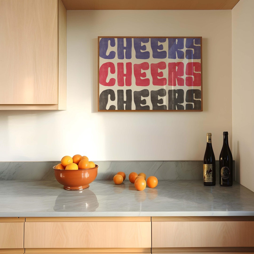 Colorful Retro Cheers Poster Bold Typography Wall Art Vibrant Bar Cart ...