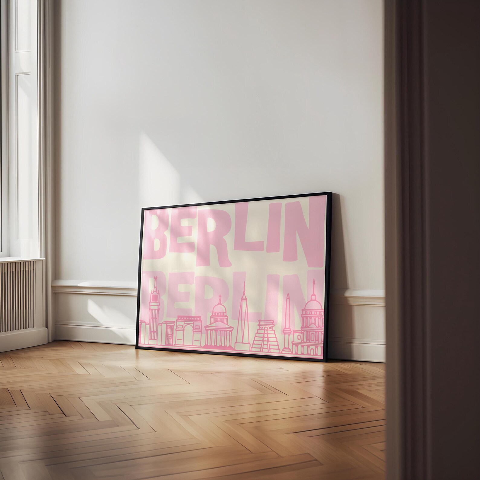 Pink Berlin Skyline Art Print: Modern City Illustration (digital ...