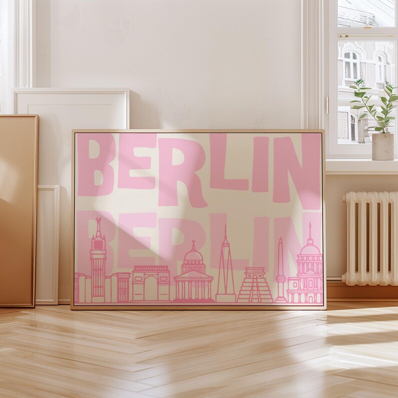 Pink Berlin Skyline Art Print: Modern City Illustration (digital ...