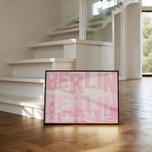 Berlin Skyline Art Print, Pink Berlin Wall Art, Modern City ...