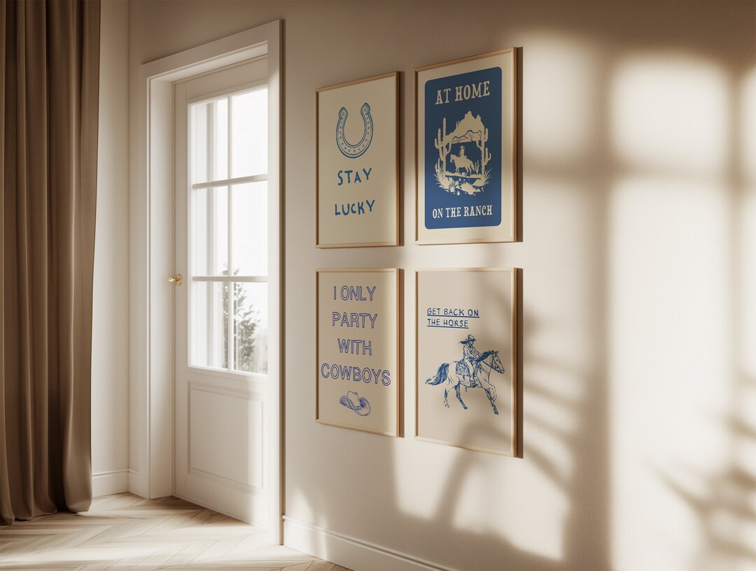 Western Wall Art Prints Vintage Cowboy Posters Trendy Home Decor Blue ...