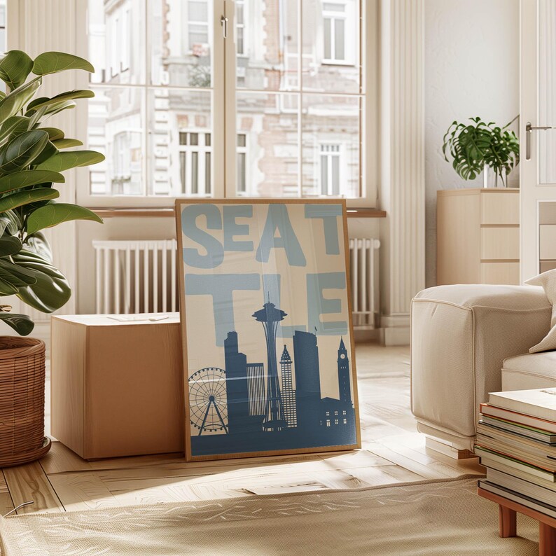 Seattle Skyline Art Print: Minimalist Space Needle Poster (digital ...