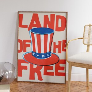Land of the Free Print Vintage USA Poster Retro Patriotic Wall Art ...