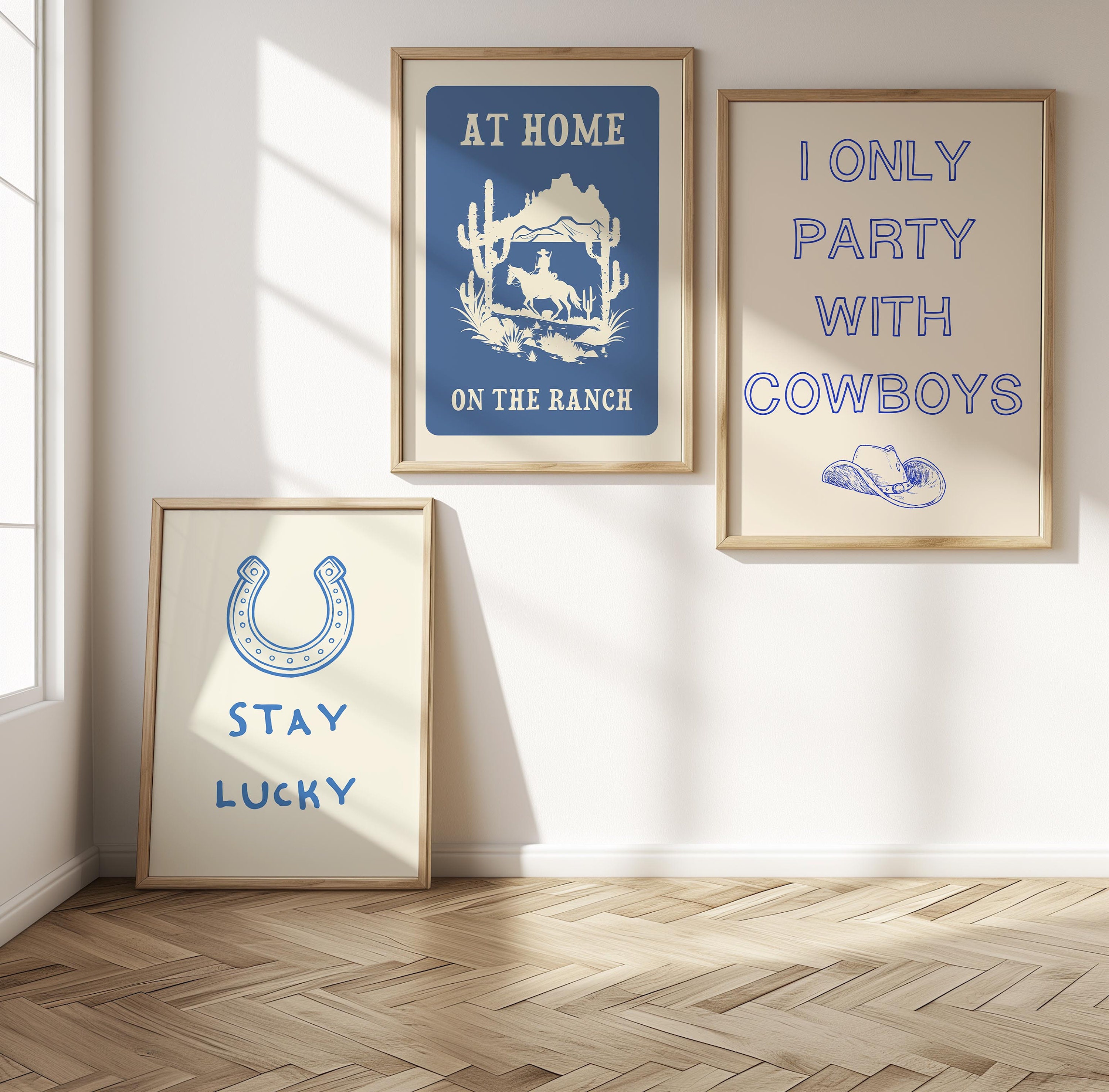 Western Wall Art Prints Vintage Cowboy Posters Trendy Home Decor Blue ...