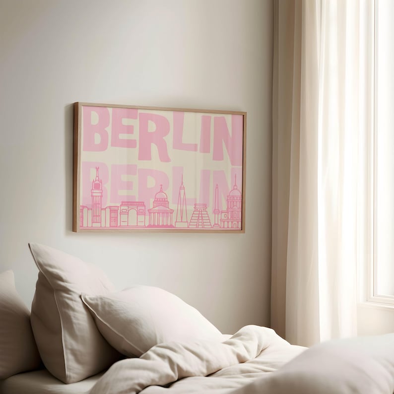 Pink Berlin Skyline Art Print: Modern City Illustration (digital ...