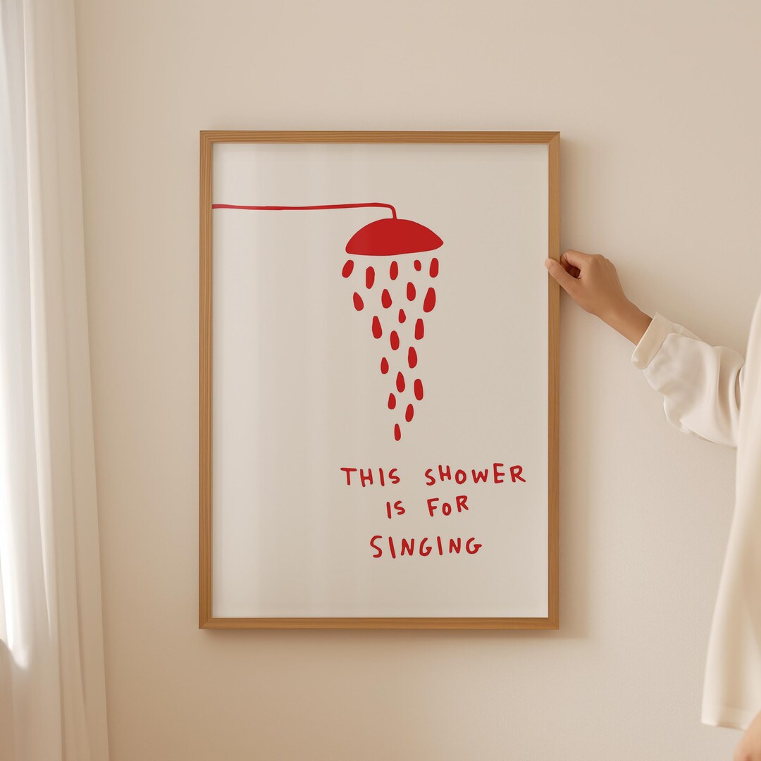 Shower Singing Art Print: Red Funny Bathroom Decor (digital Download ...