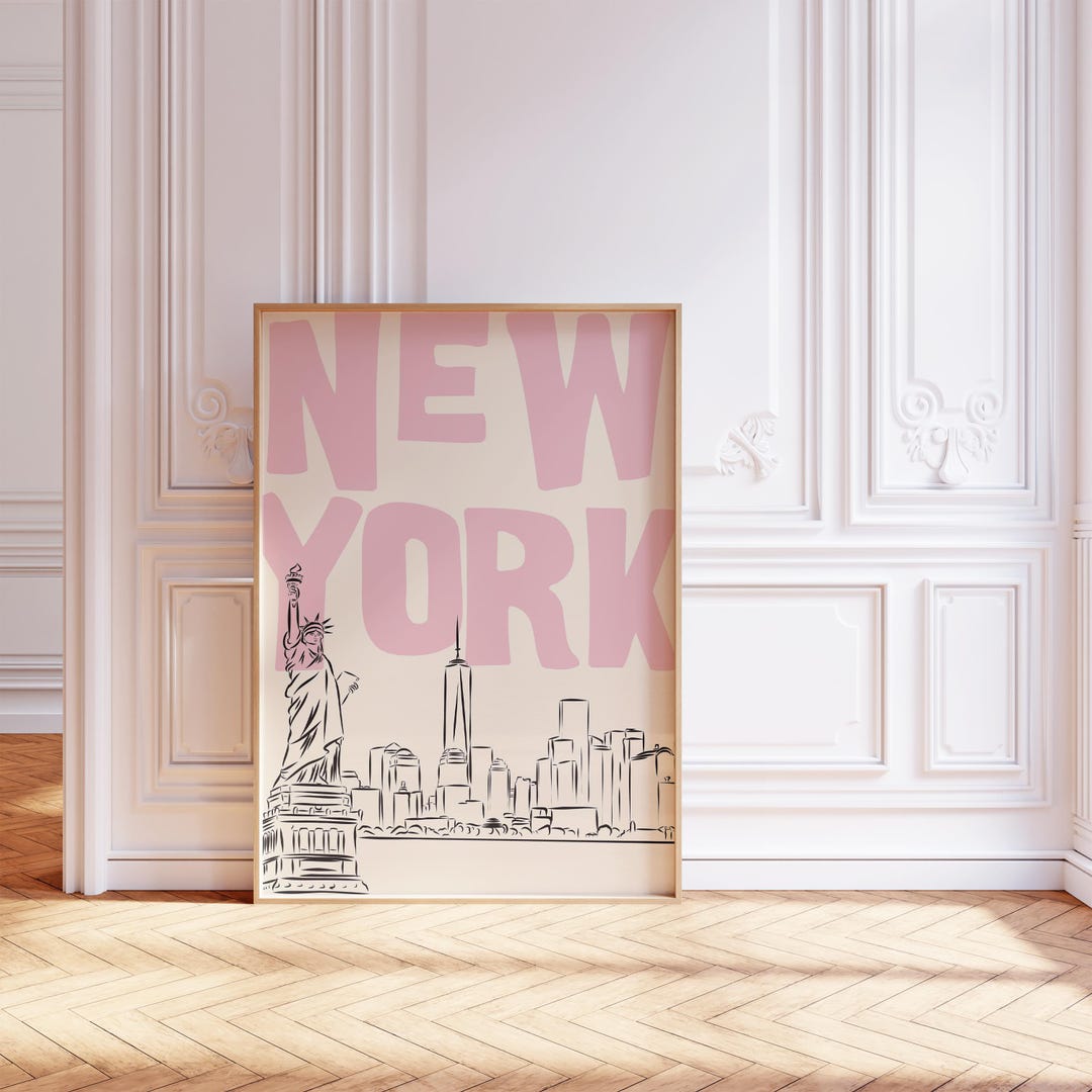 New York City Print • Pink Preppy Wall Art • NYC Poster • City Skyline ...
