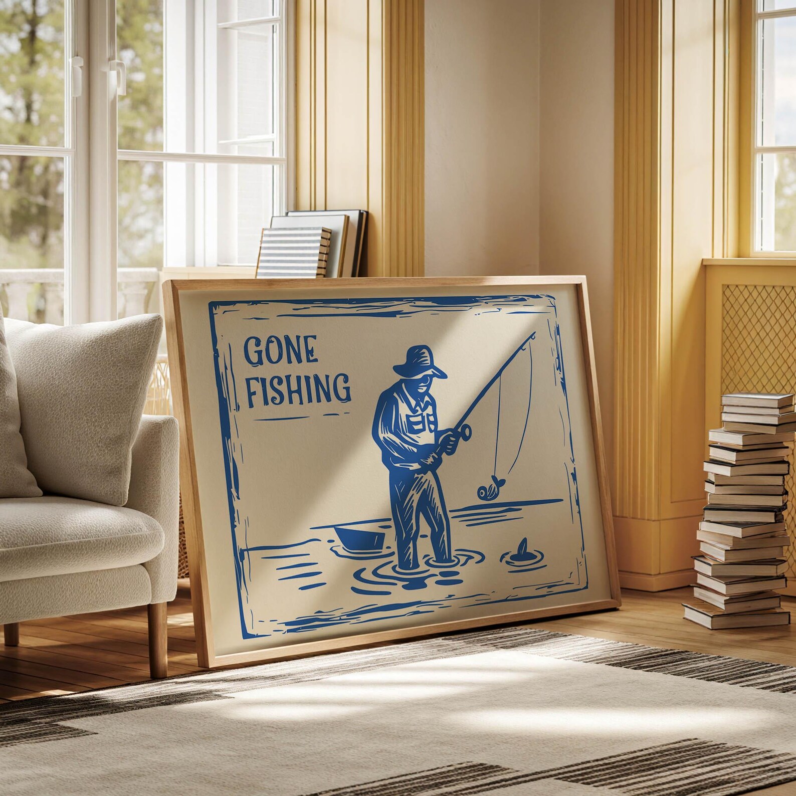 Gone Fishing Wall Art Print Rustic Blue Digital Download Aesthetic Home ...