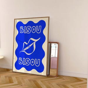 Bisou Bisou Blue Abstract Wall Art Print - French Minimalist Printable Poster - Modern ...
