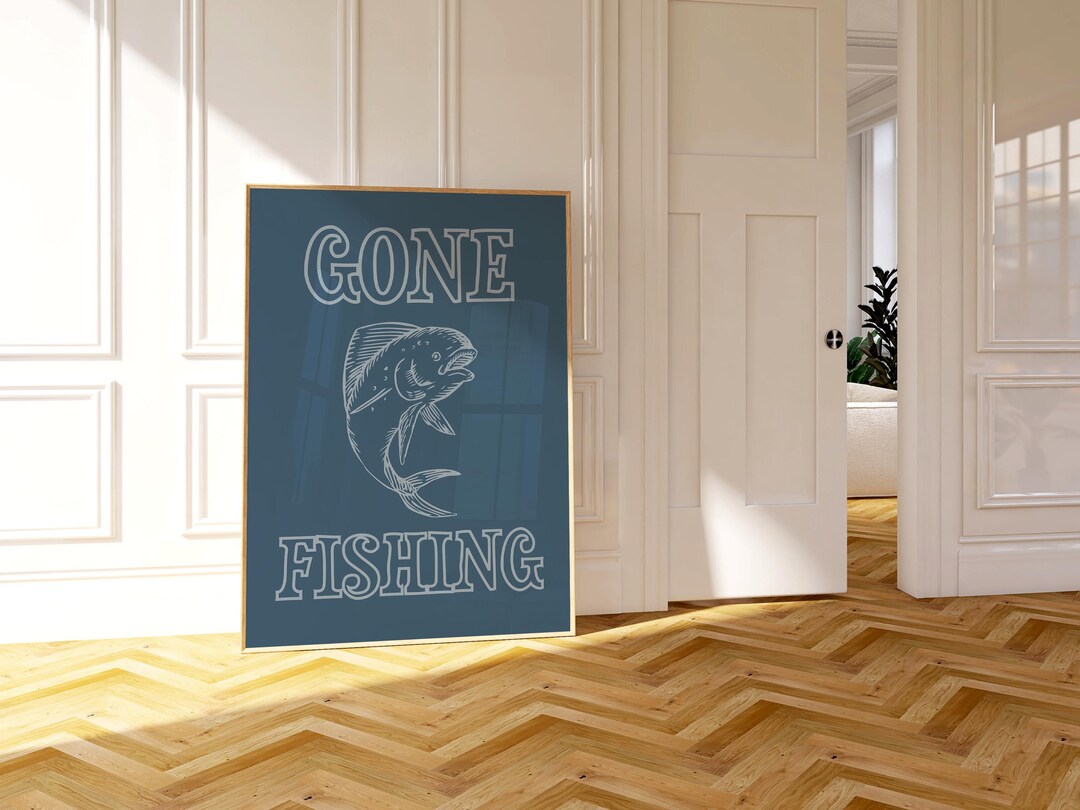 Gone Fishing Poster, Rustic Fishing Art, Cabin Wall Decor, Vintage Fish ...