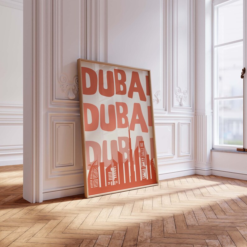 Dubai Cityscape Art Print: Bold Orange Minimalist Decor (digital ...