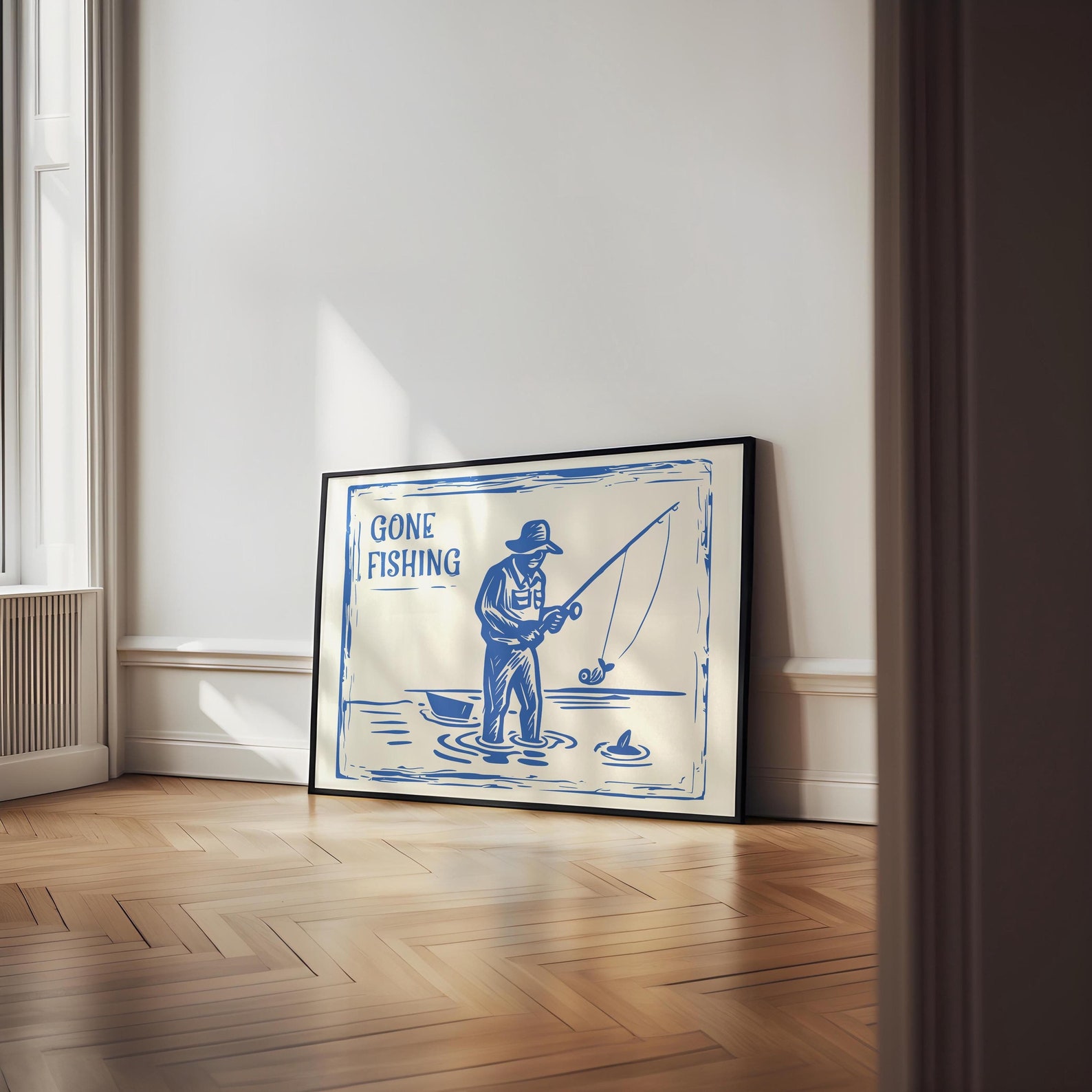 Gone Fishing Wall Art Print Rustic Blue Digital Download Aesthetic Home ...