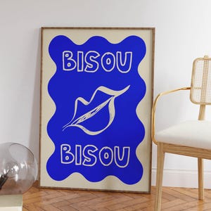 Bisou Bisou Blue Abstract Wall Art Print - French Minimalist Printable Poster - Modern ...