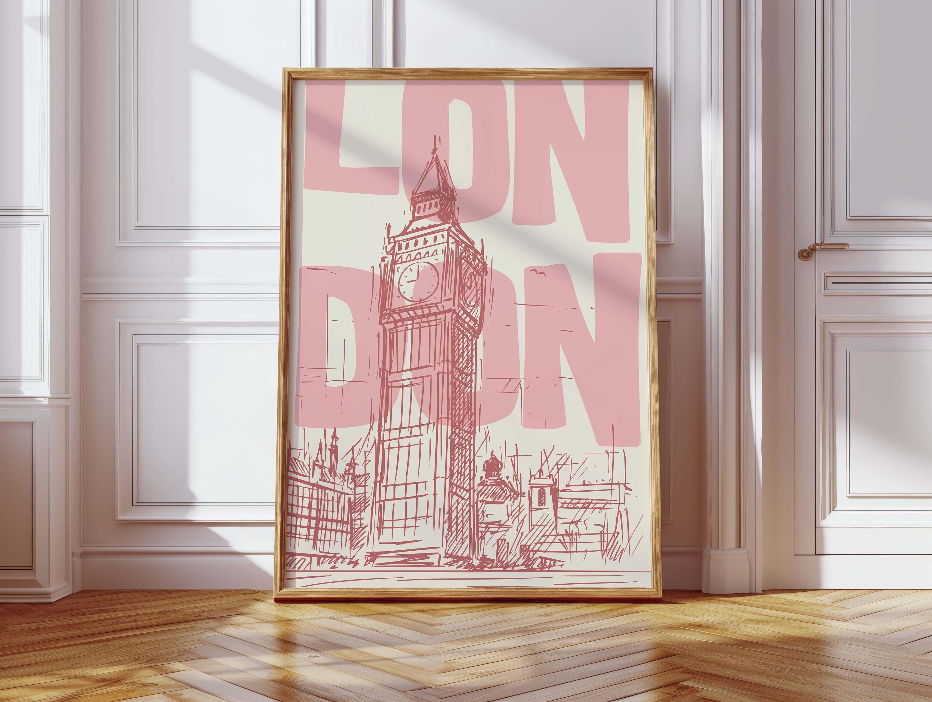 Pink London Skyline Poster: Preppy Big Ben City Art (digital Download ...