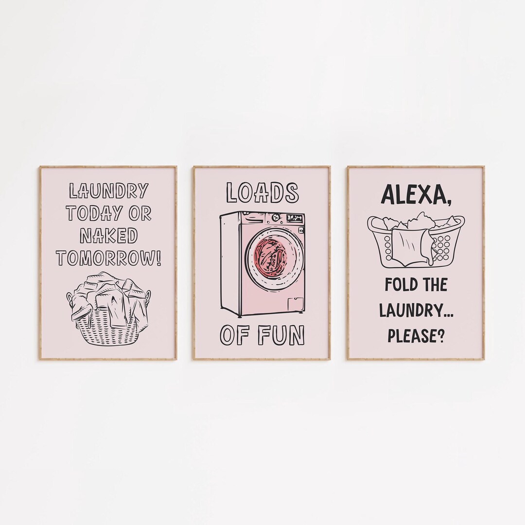 Funny Laundry Room Wall Art Set | Pink Laundry Decor | Digital Download ...